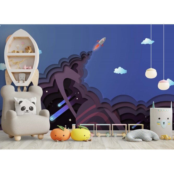 Fototapet desene spatiu racheta 360x250cm hartie blueback - eMAG.ro