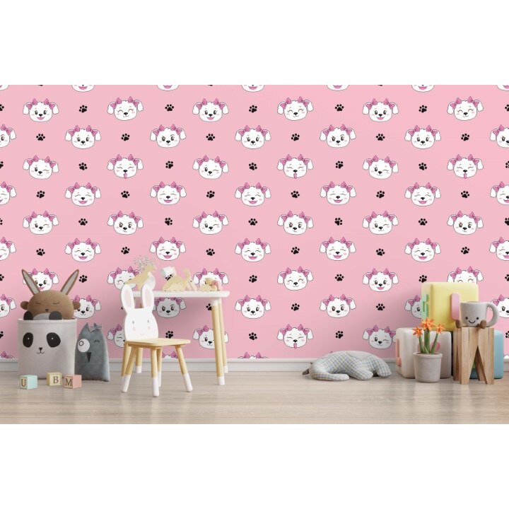 Fototapet desene catelusi cu funda roz 300x200cm hartie blueback - eMAG.ro