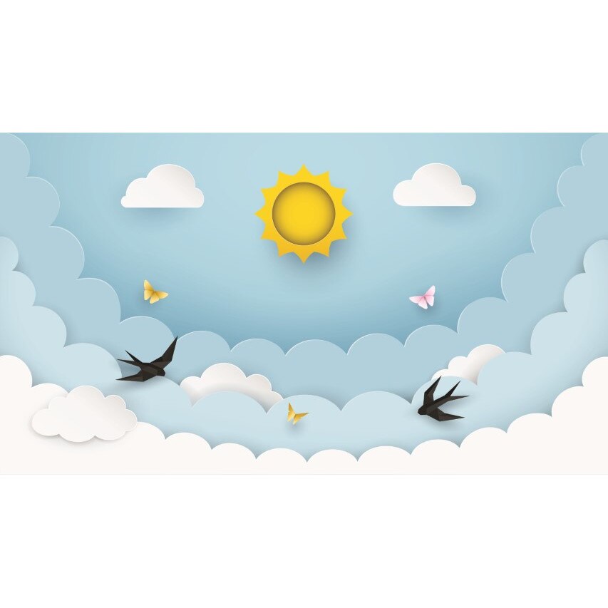Fototapet desene cer cu soare si randunele 360x250cm hartie blueback ...