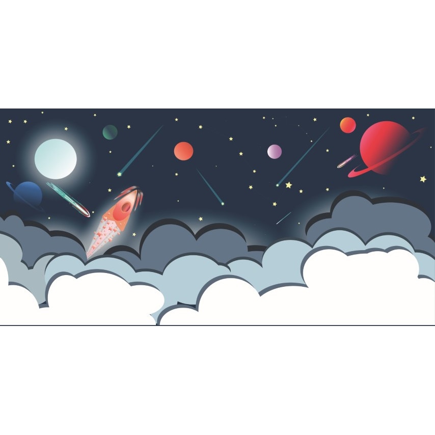 Fototapet desene spatiu racheta si planete 360x250cm hartie blueback ...