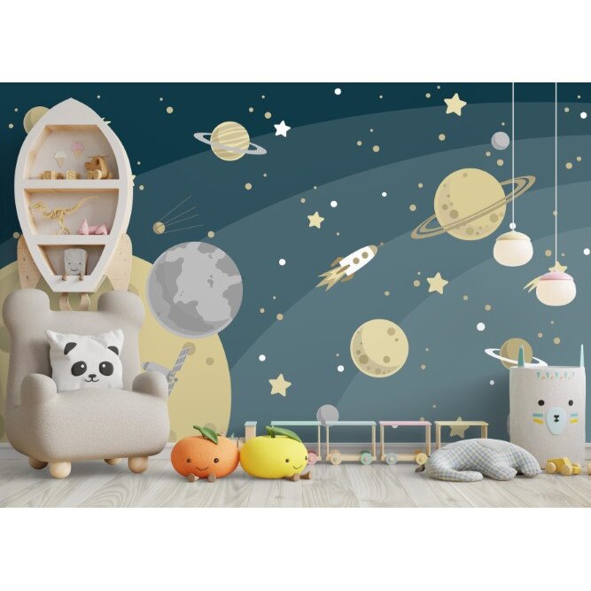Fototapet desene planete si rachete 300x200cm hartie blueback - eMAG.ro