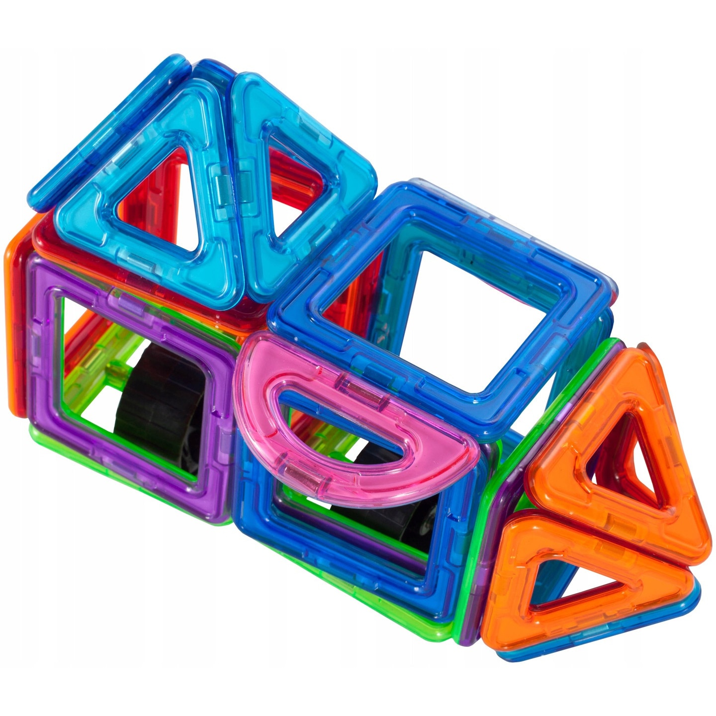 Конструктор Magic Magnetic 3D Malplay, с геометрични фигури и колела ...