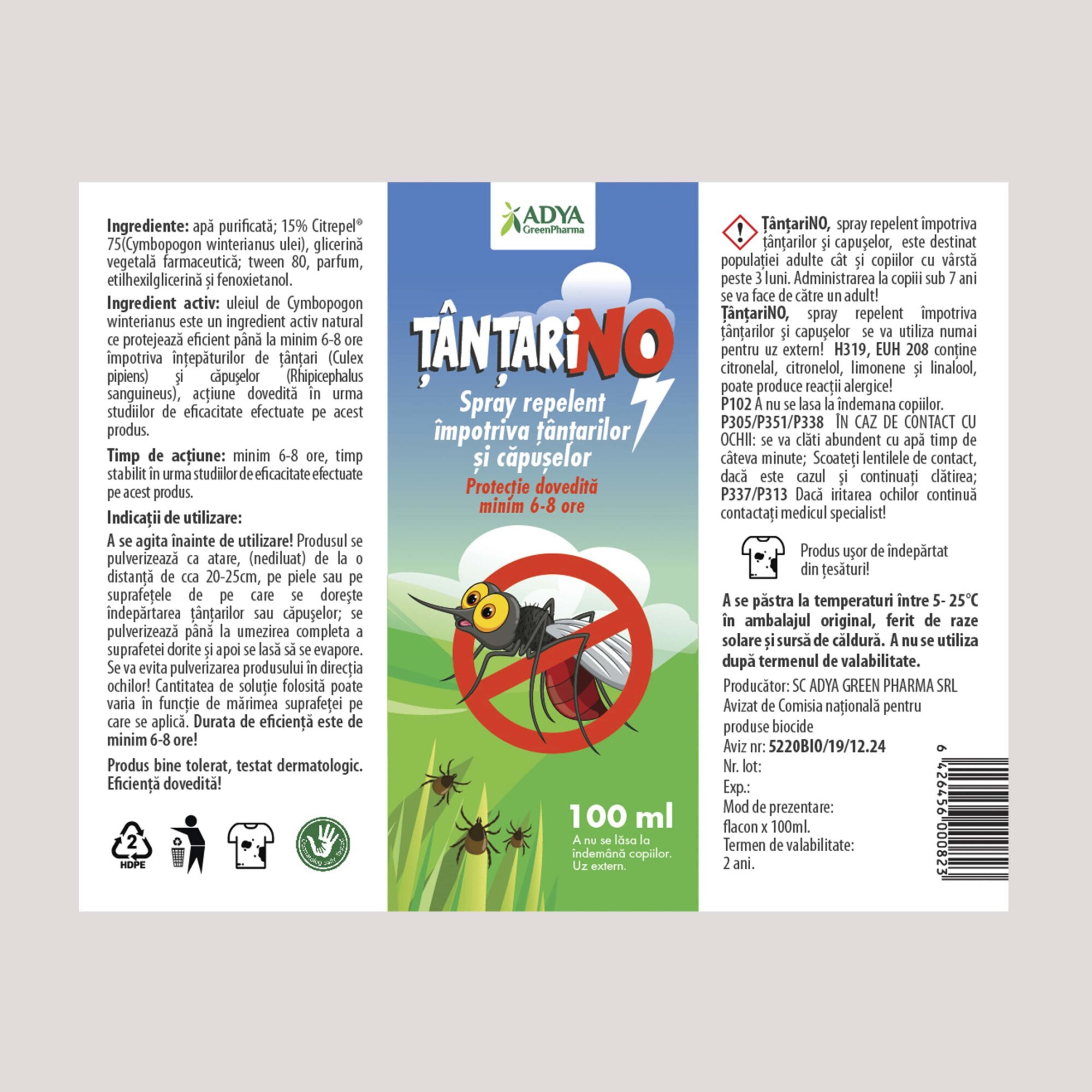 Tantarino, spray anti-tantari si capuse, adulti, copii +3 luni, 100 ml ...