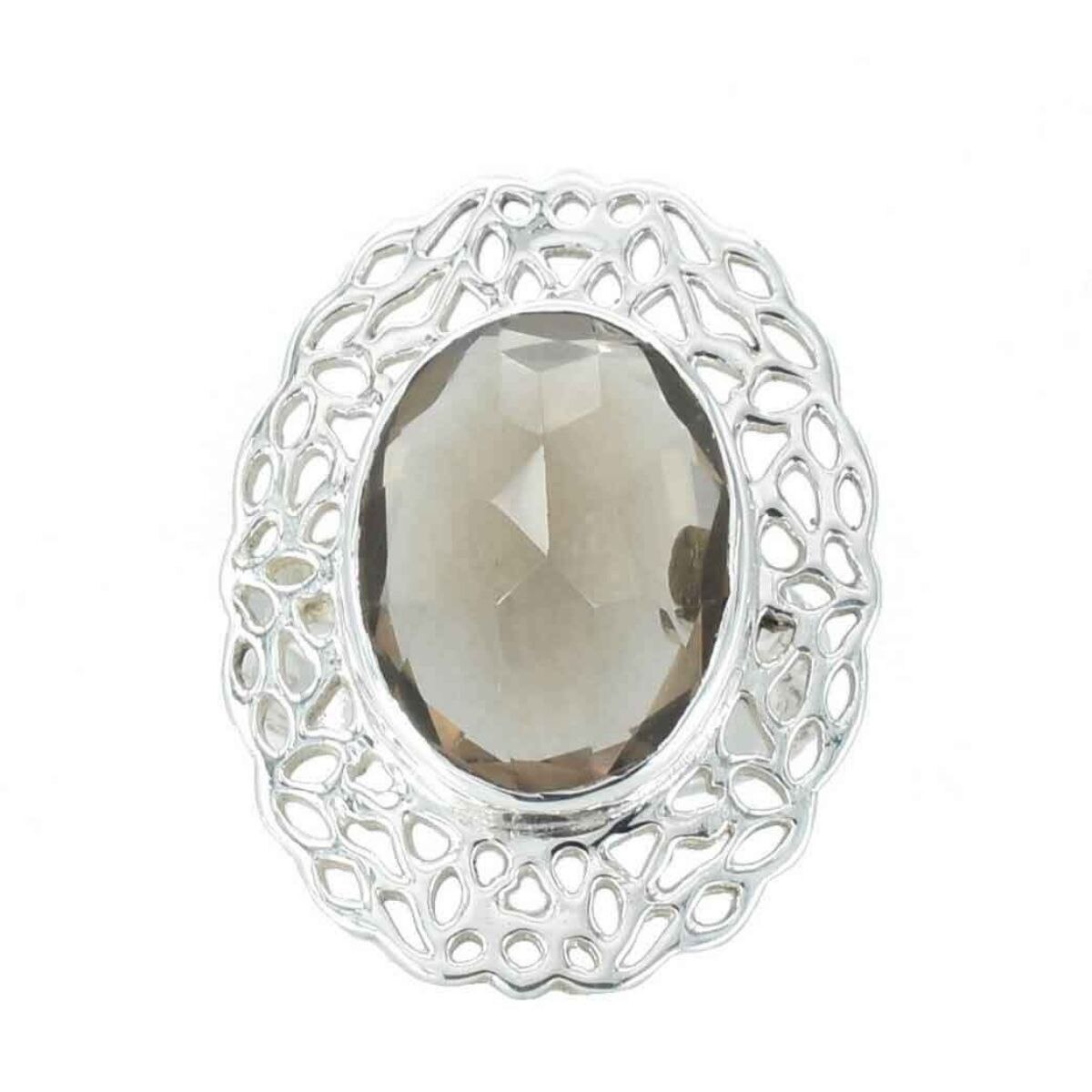 Inel argint reglabil statement, cuart fumuriu natural, handmade - eMAG.ro