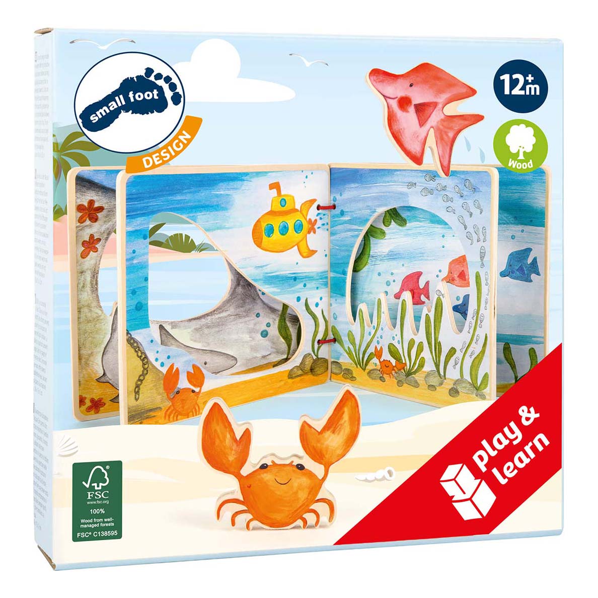 Carte din lemn cu lumea subacvatica, 12 luni plus - eMAG.ro