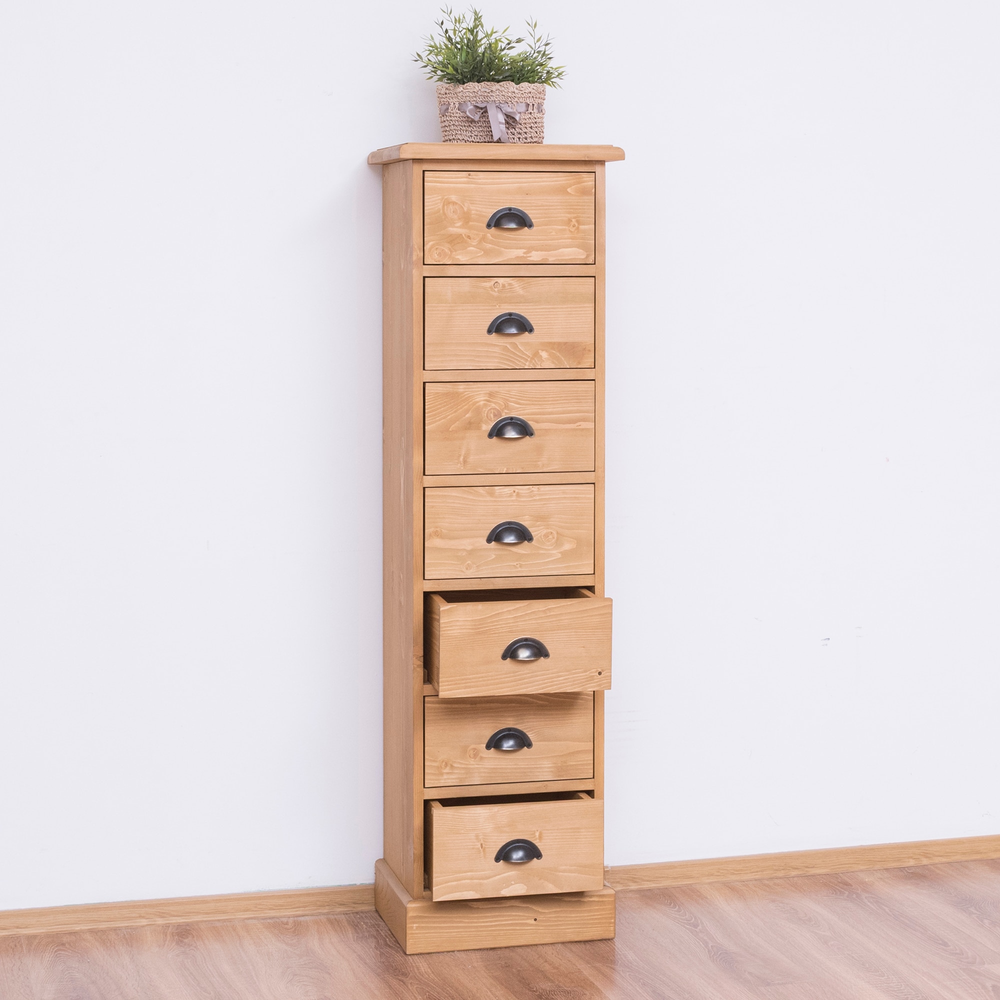 Comoda Szel-Mob ingusta cu 7 setare, culoare natural, ceruit, 100% lemn ...
