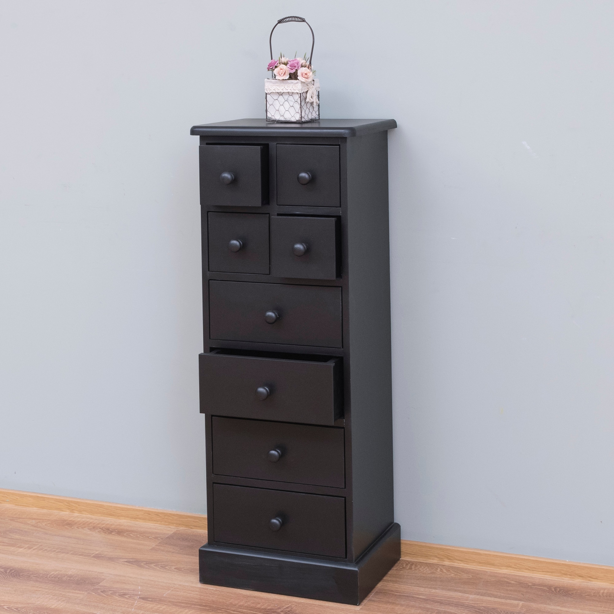 Comoda Szel-Mob ingusta cu 8 sertare, culoare negru, vopsit, 100% lemn ...