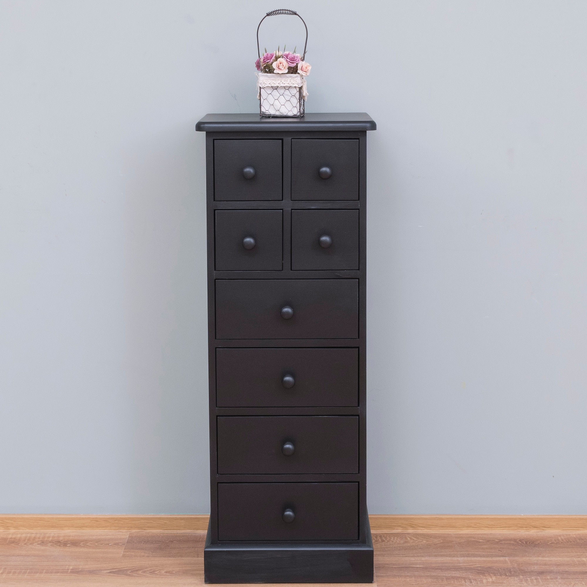 Comoda Szel-Mob ingusta cu 8 sertare, culoare negru, vopsit, 100% lemn ...