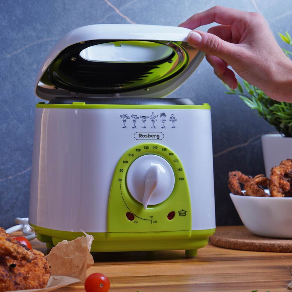 Friteuza mini Rosberg R51980B, 950W, 1 litru, termostat, strat ...