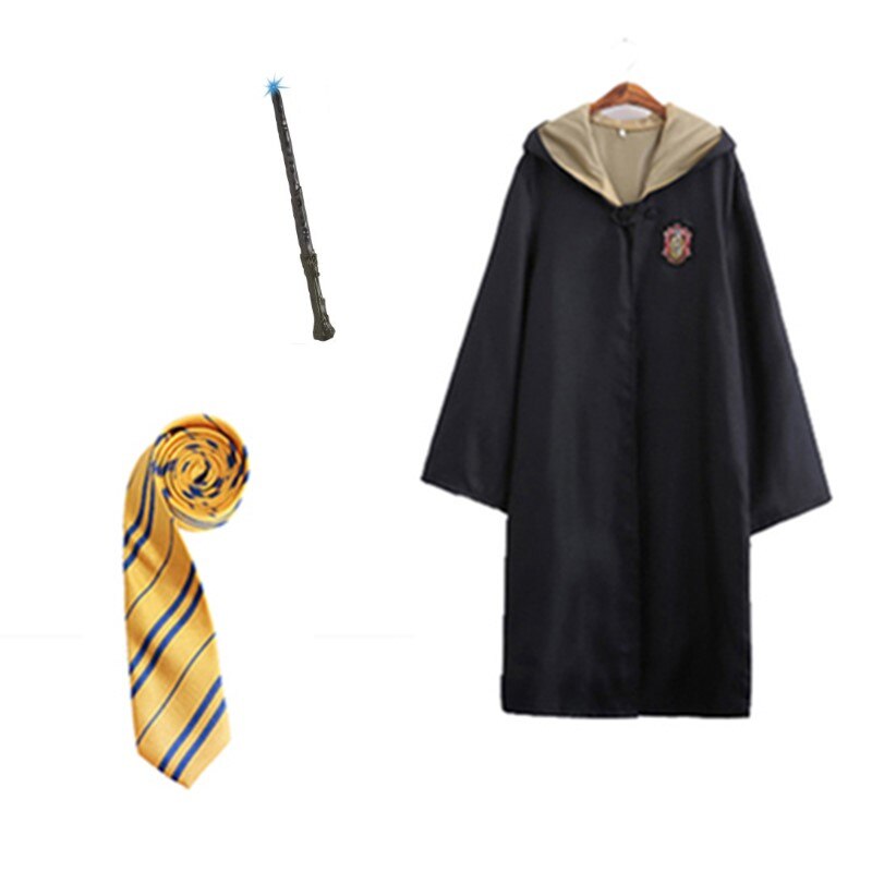 Costum carnaval copii Harry Potter Hufflepuff, cu cravata si bagheta, 5 ...