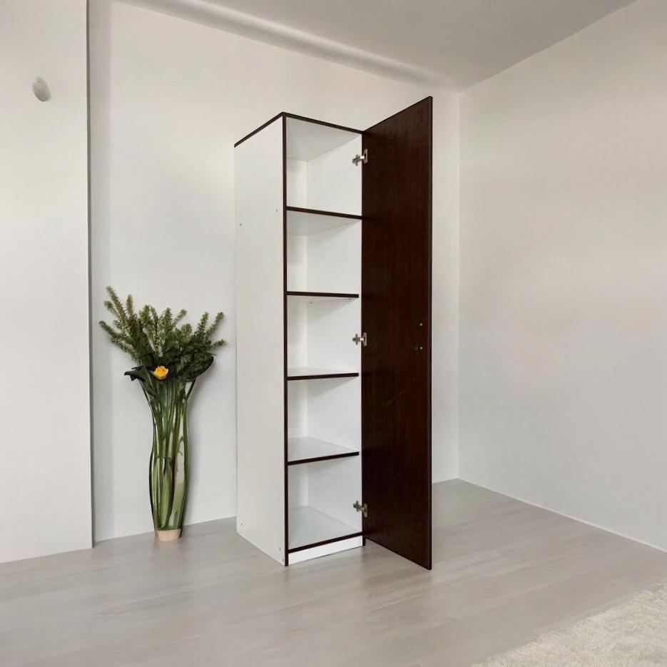 Dulap tip Soldat cu 1 usa si 4 polite, Alb + Wenge, 197x45x50 cm, Cant ...