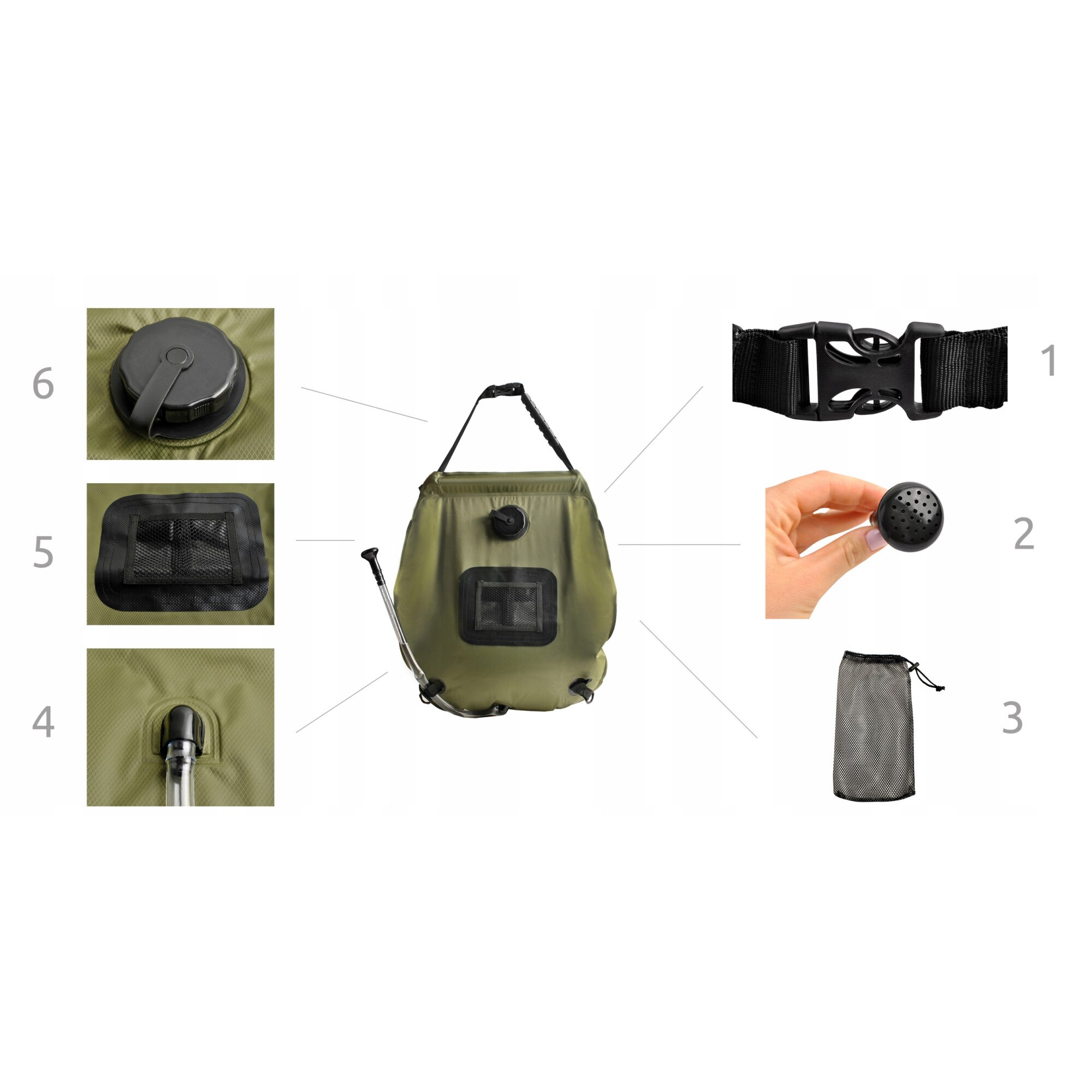 Dus solar, Zola®, pentru camping - 20L, cap de dus, verde, sacut ...
