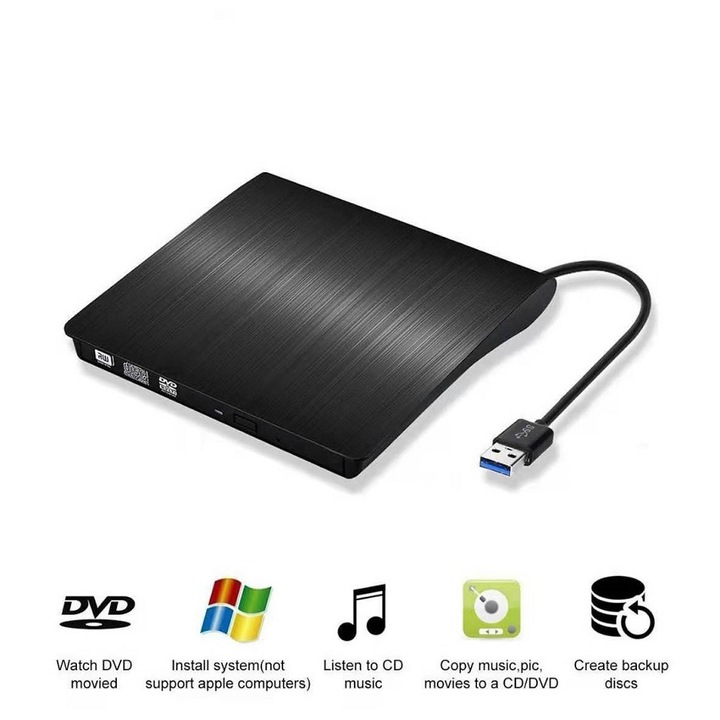 Unitate CD externa USB 3.0, DVD +/-, Unitate RW DVD / CD ROM, Negru ...