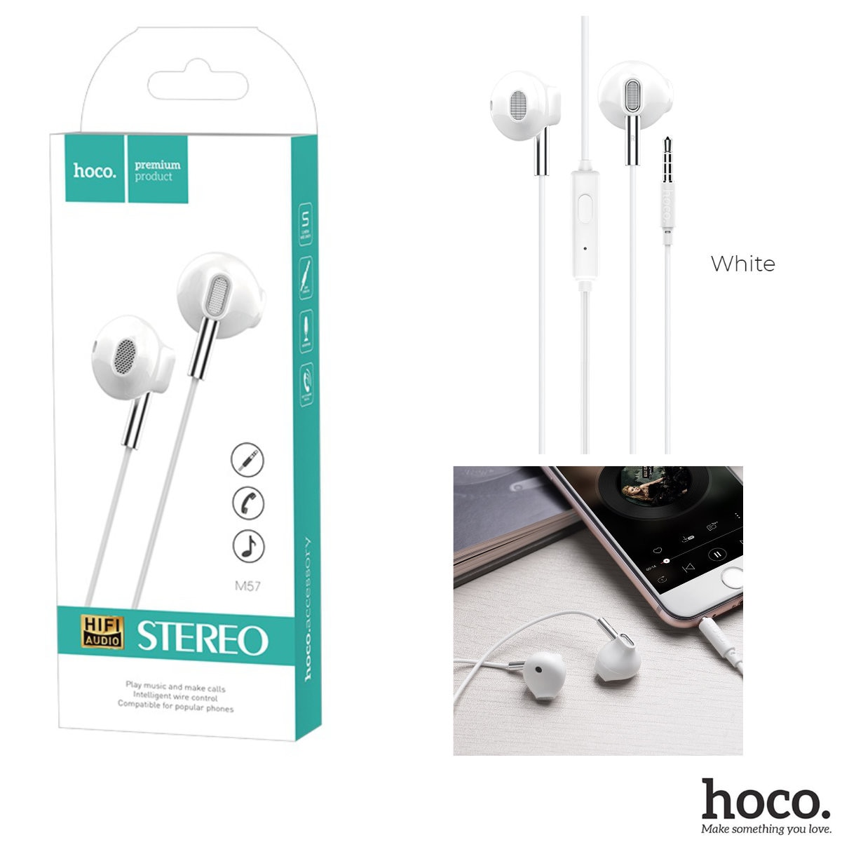 Слушалки In-ear с микрофон, за смартфон, HOCO Sky Sound M57, 3.5mm 4 ...