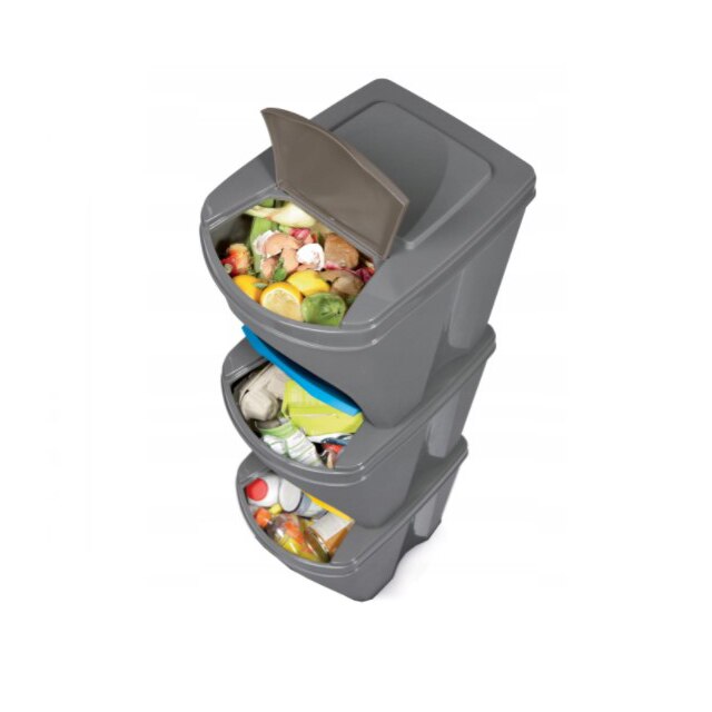 Set de trei cosuri pentru segregarea deseurilor, gri, 75L - eMAG.ro