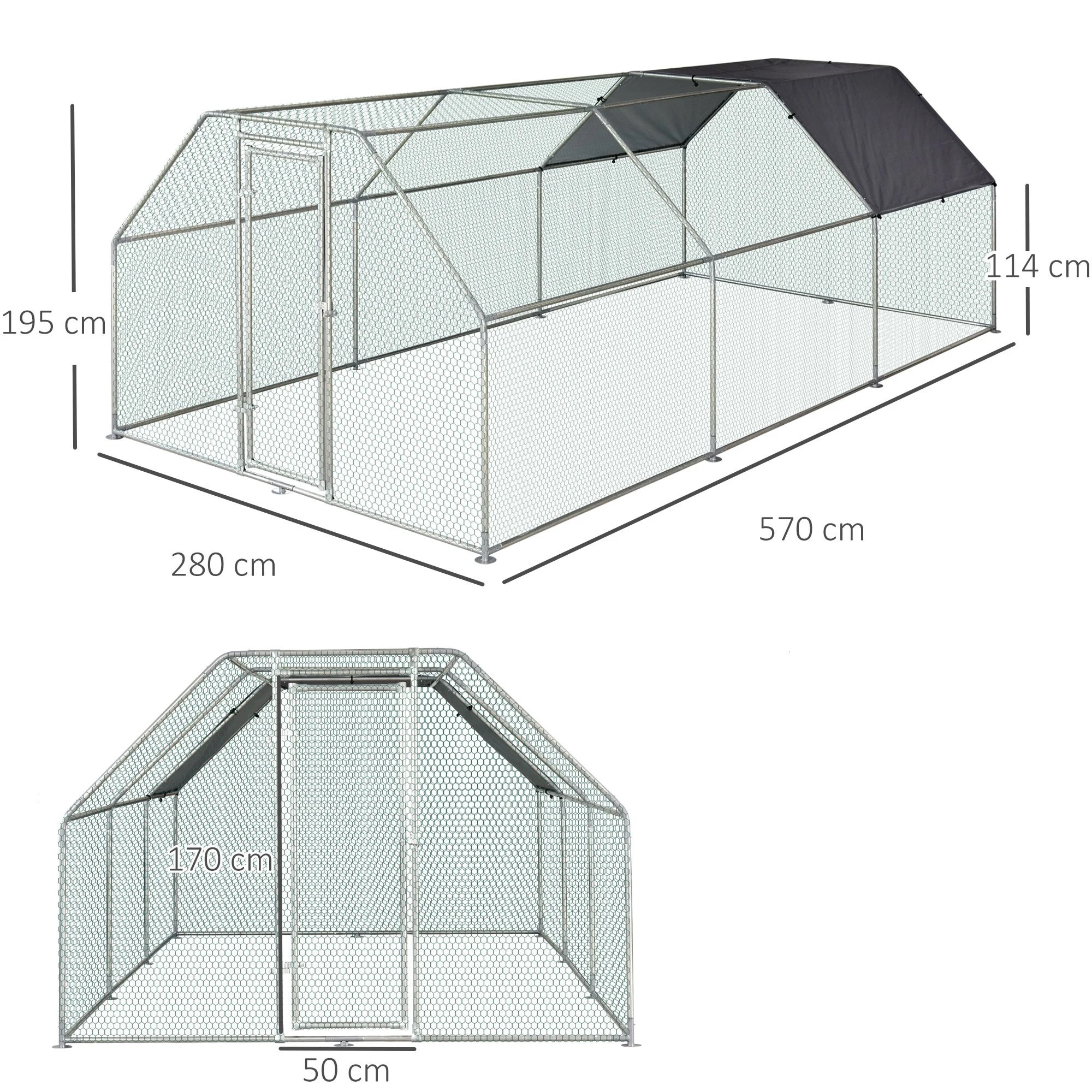 Cusca Gard Pawhut pentru Gaini din Metal Usa cu Bloc si Acoperis Oxford ...