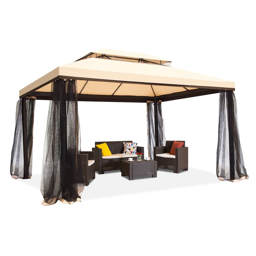 Pavilion de gradina de culoare crem cu plase de tantari Valencia 3x4 m ...