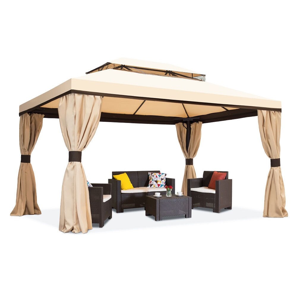 Pavilion de gradina de culoare crem cu perdele Valencia 3x4m Garden ...