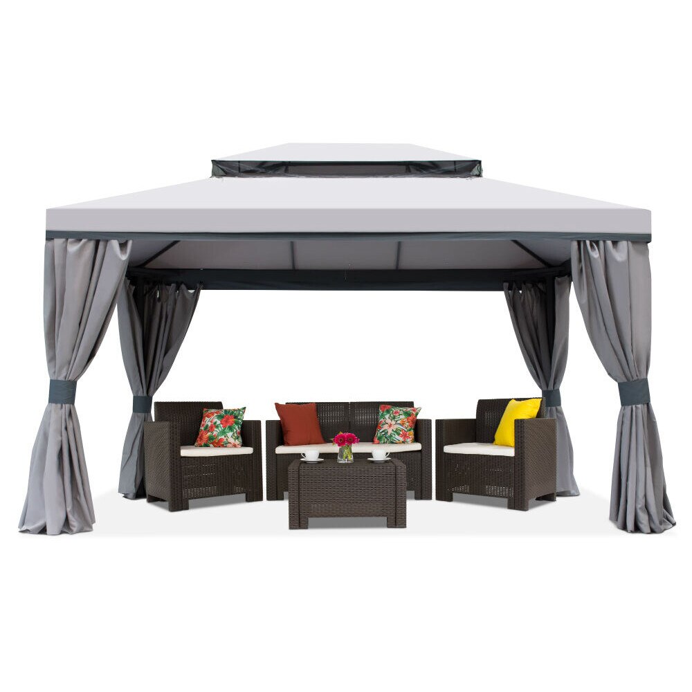 Pavilion de gradina gri cu perdele Valencia 3x4m Garden Point - eMAG.ro