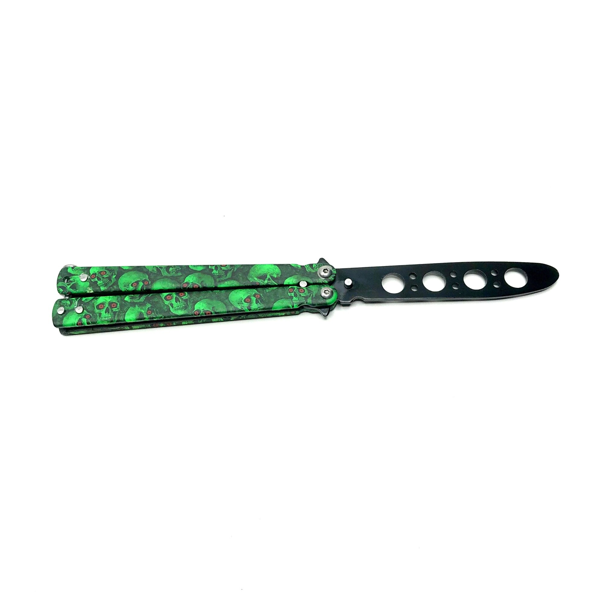 Cutit fluture Butterfly, Balisong 22 cm, verde, cranii, fara tais, de ...