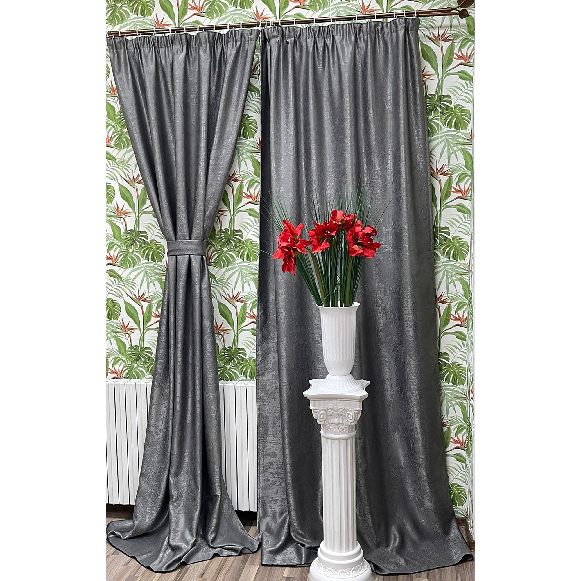 Set draperie black-out SilverGray, cu bride de prindere si cu rejansa ...