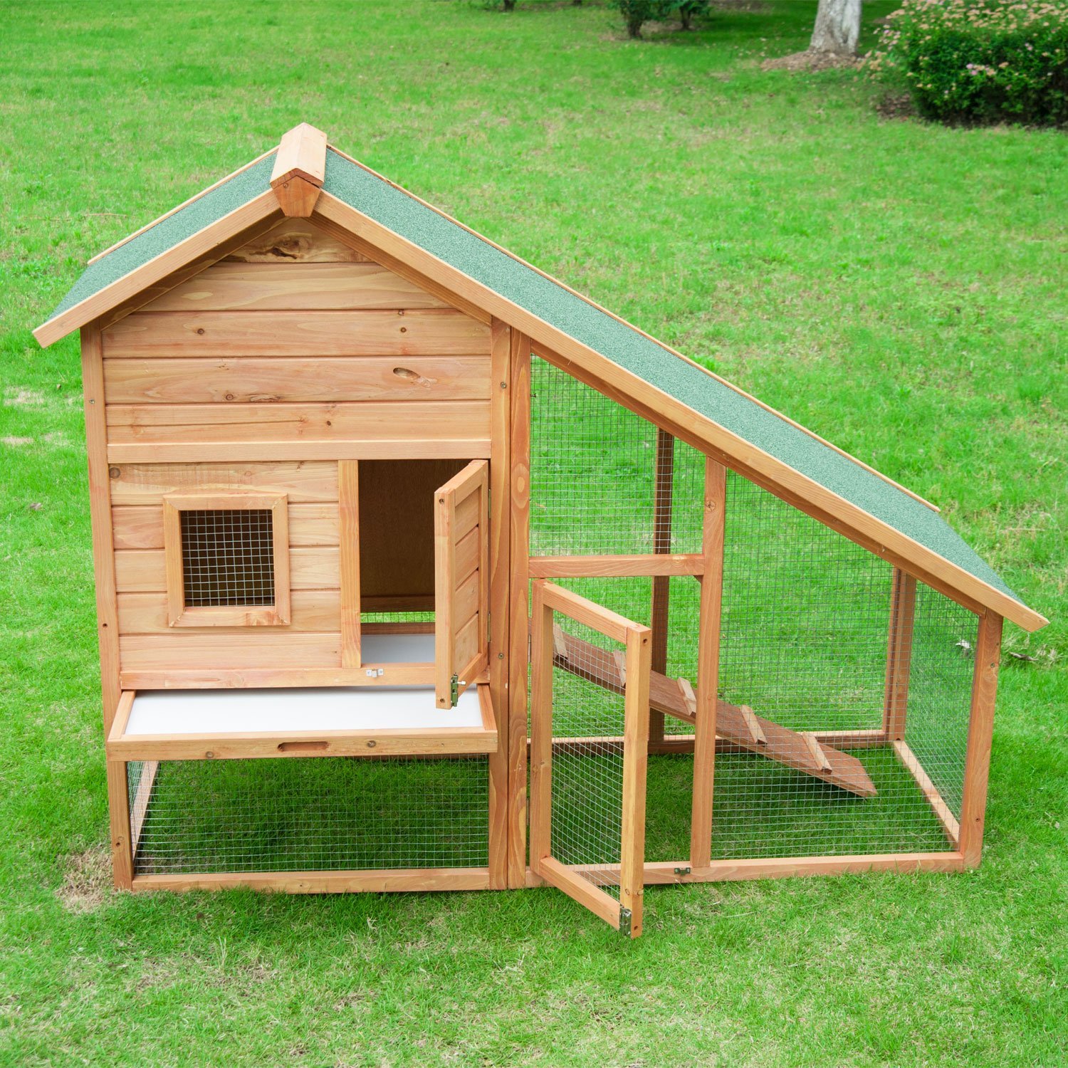 Cusca iepuri PawHut pentru Extern Stil Casuta din Lemn 146x63x120cm ...