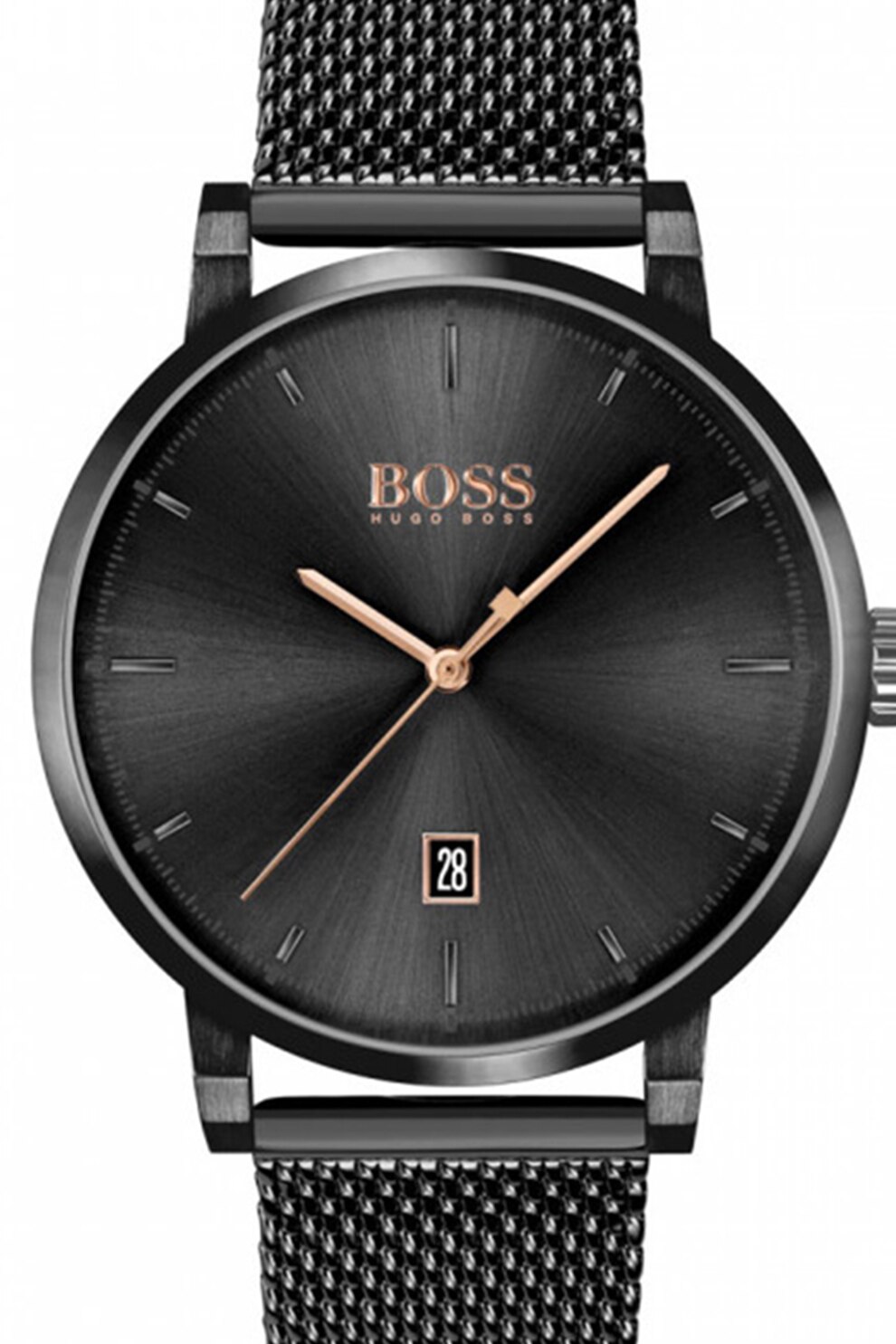 BOSS, Ceas de otel inoxidabil cu bratara cu model plasa, Negru - eMAG.ro