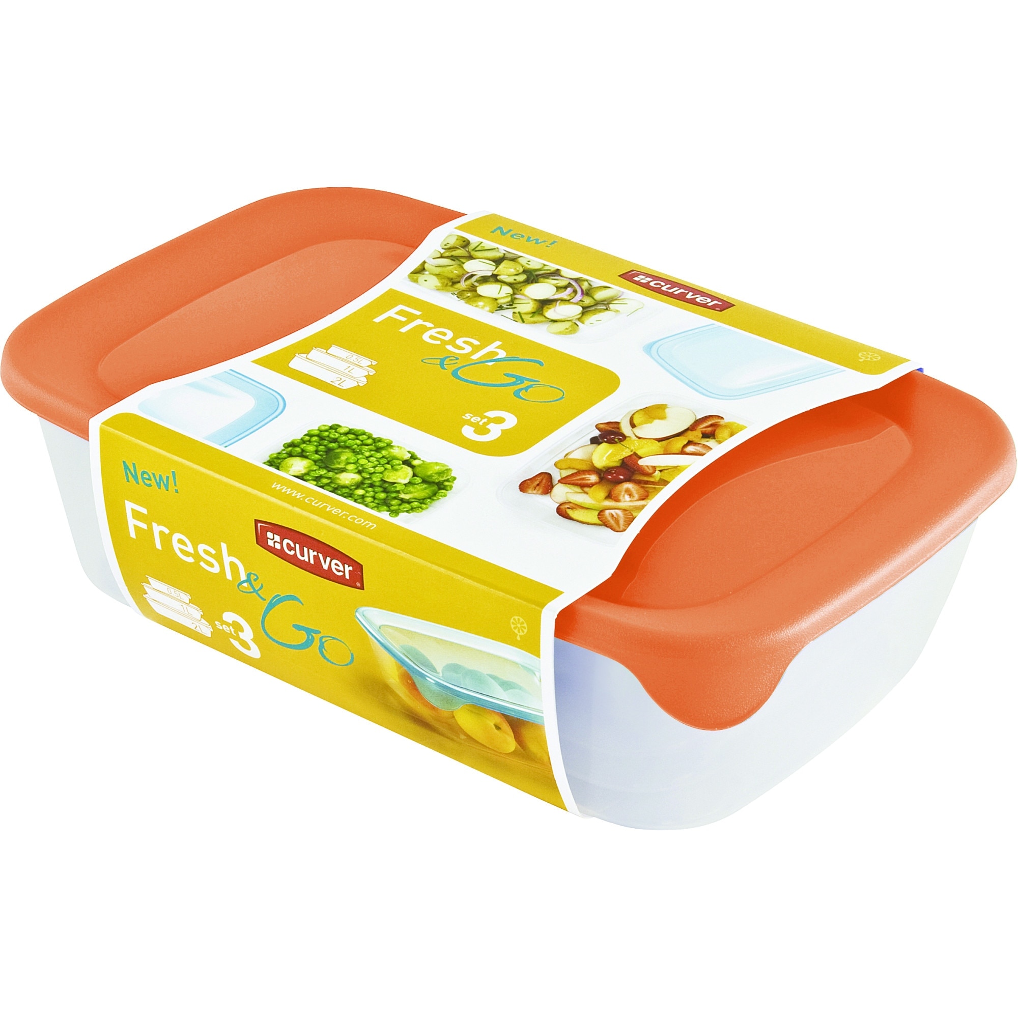 Комплект кутии за храна Curver, FRESH&GO, 9 броя, Правоъгълни, 3x0.5 л ...