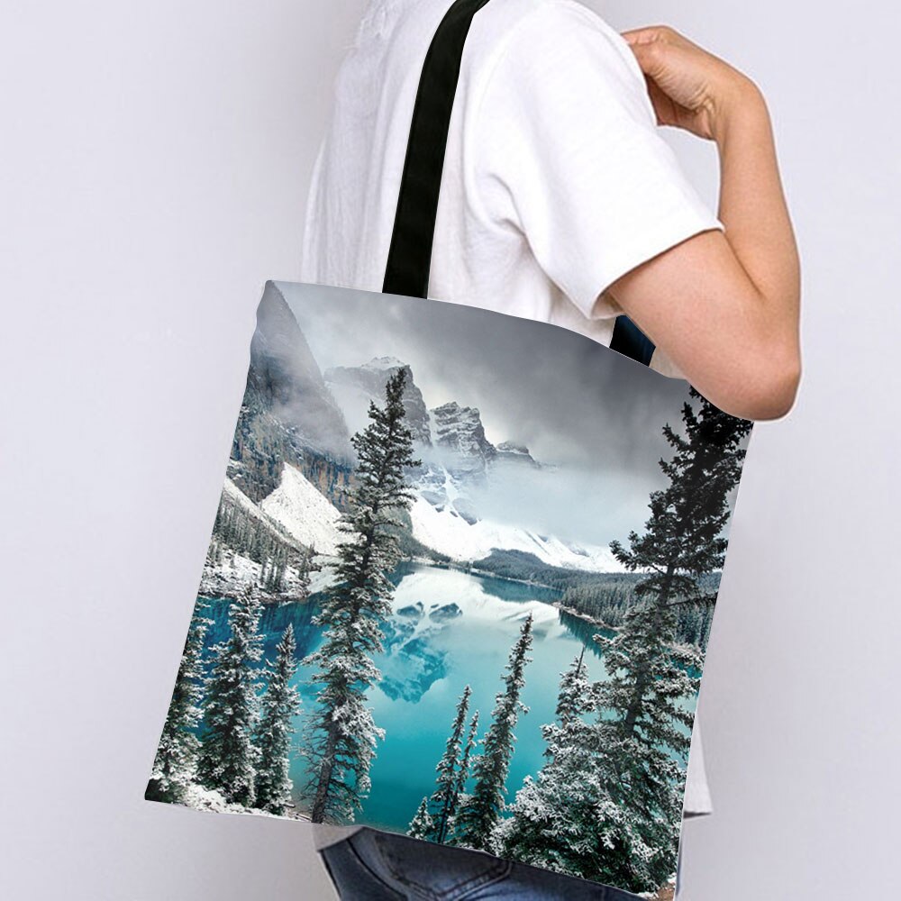 Geanta Tote Bag, Art Star, Lac inghetat la munte, Peisaje, Model ...