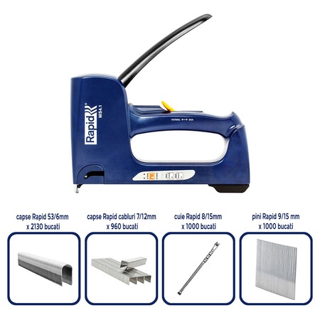 Set Capsator tacker Rapid Multitacker MS4.1, reglare forta capsare, nas ...