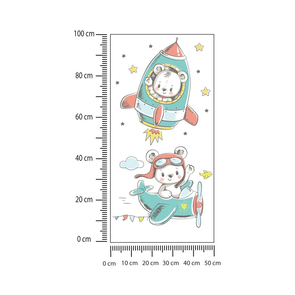 Set Abtibilduri 2 ursuleti colorati avion 50cm x 100cm Autoadeziva ...