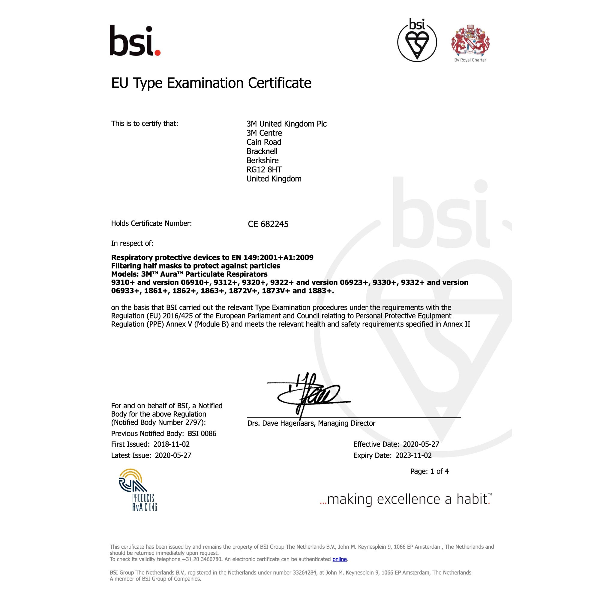 Set 3 masti de protectie respiratorie FFP2 3M™ Aura™ 9322+, FFP2 NR D ...