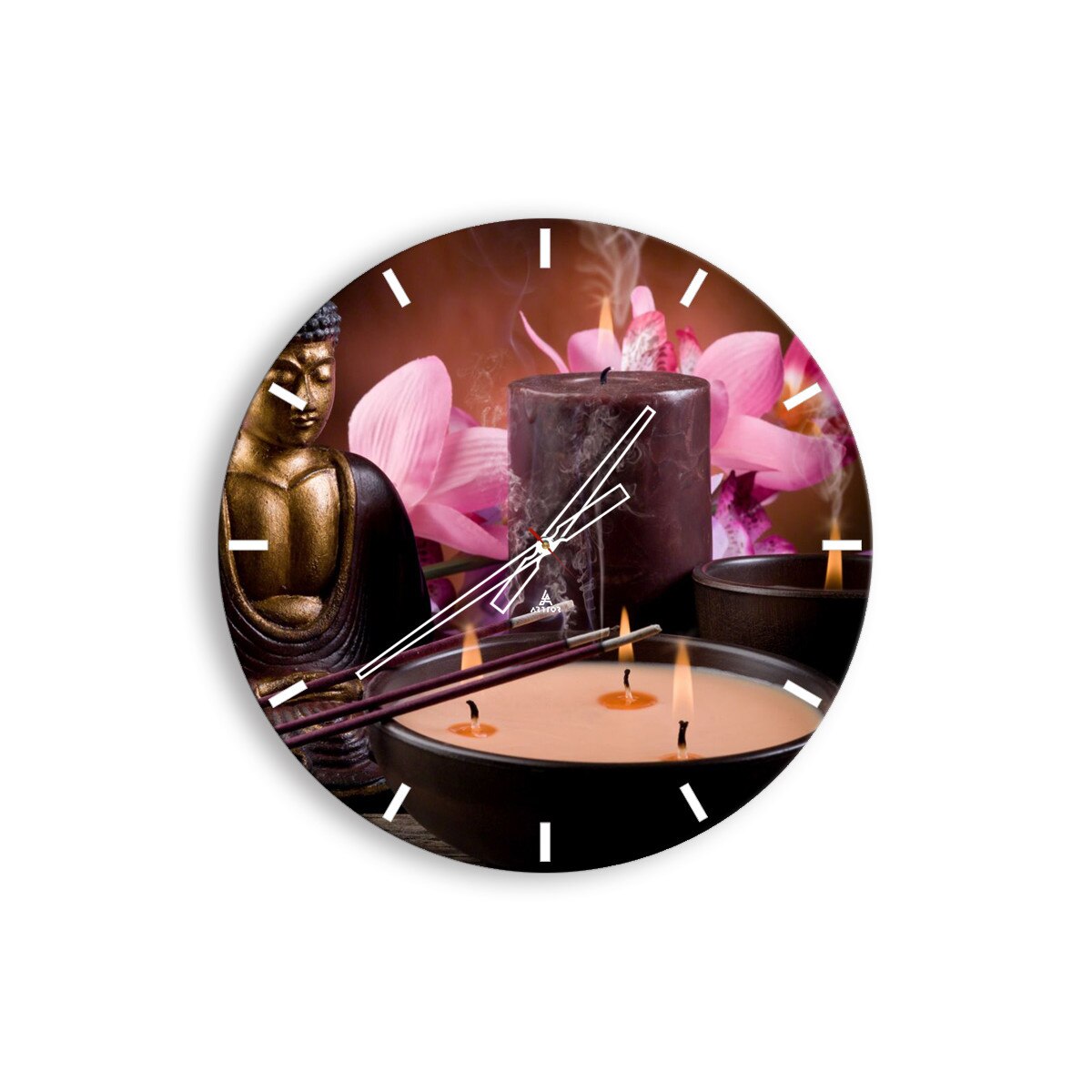 Ceas de perete din sticla 60x60 cm, Statuia Credintei, Buddha ...