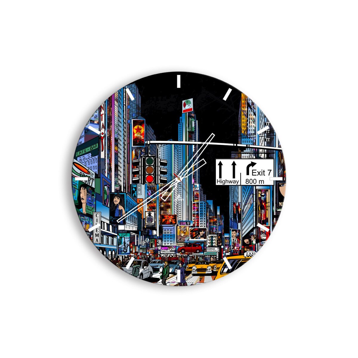 Ceas de perete din sticla 60x60 cm, New York Animat, C3AR60x60-2720 ...