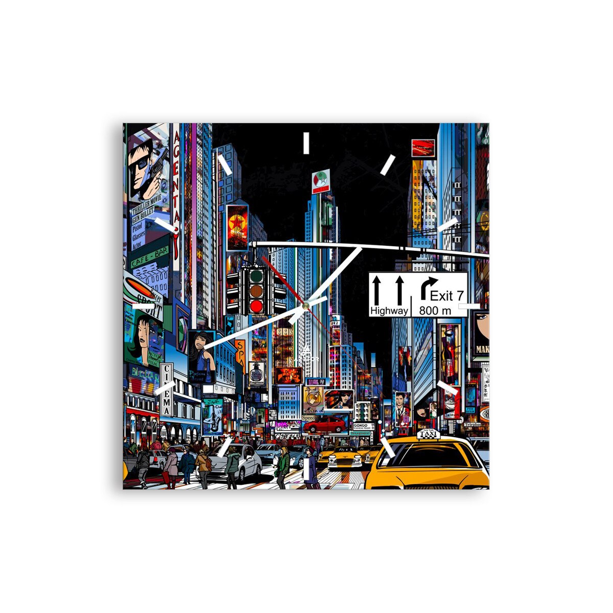 Ceas de perete din sticla 40x40 cm, New York Animat, C3AC40x40-2720 ...