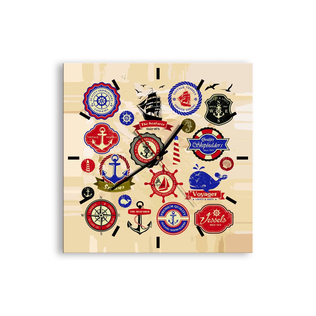 Ceas de perete din sticla 40x40 cm, Simboluri De Navigatie, C3AC40x40 ...