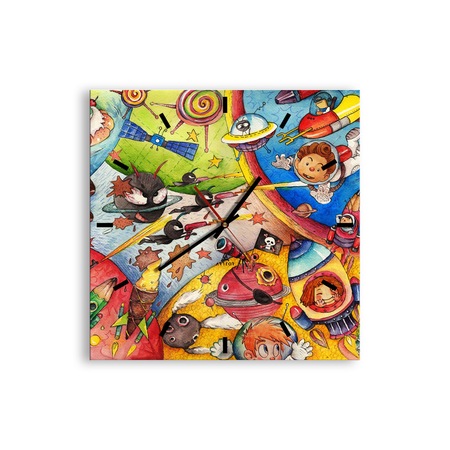 Ceas de perete din sticla 40x40 cm, Lupta Spatiala Animata, C3AC40x40 ...