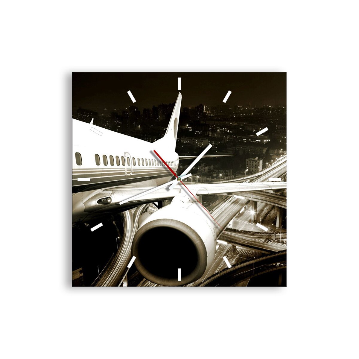 Ceas de perete din sticla 40x40 cm, Avion Decoland din Aeroport ...