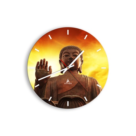 Ceas de perete din sticla 30x30 cm, Statuia Lui Buddha, C3AR30x30-0183 ...