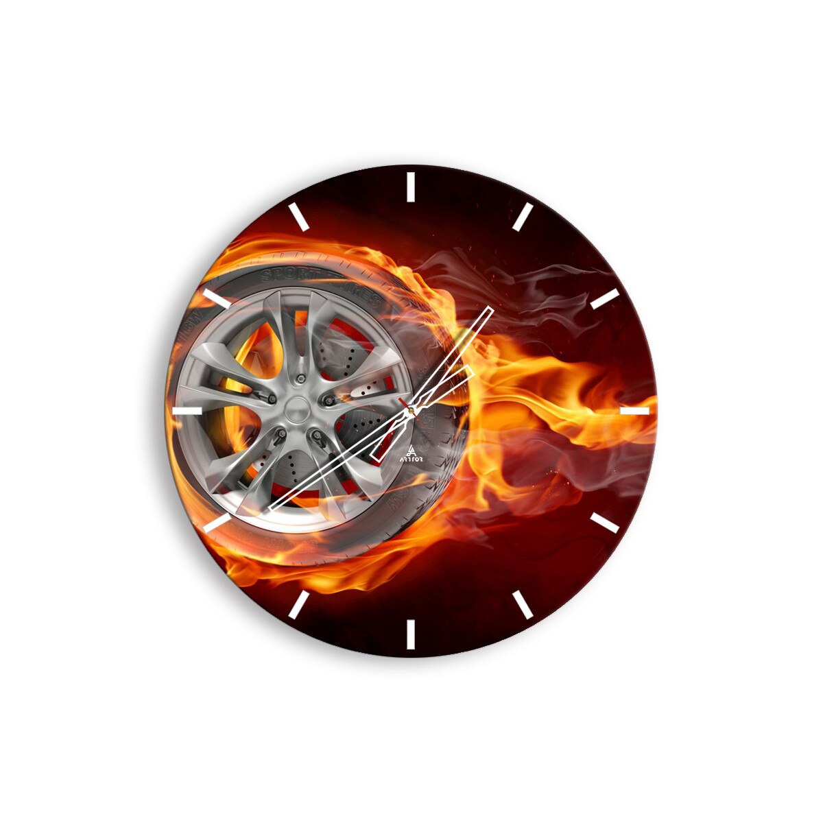 Ceas de perete din sticla 60x60 cm, Roata In Flacari, C3AR60x60-0198 ...