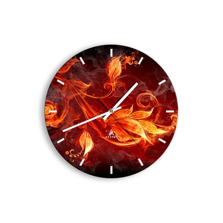 Ceas de perete din sticla 30x30 cm, Flori In Flacari, C3AR30x30-0202 ...