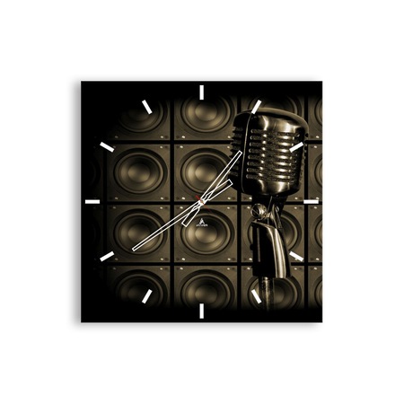 Ceas de perete din sticla 60x60 cm, Microfon De Studio, C3AC60x60-0306 ...