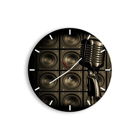 Ceas de perete din sticla 50x50 cm, Microfon De Studio, C3AR50x50-0306 ...