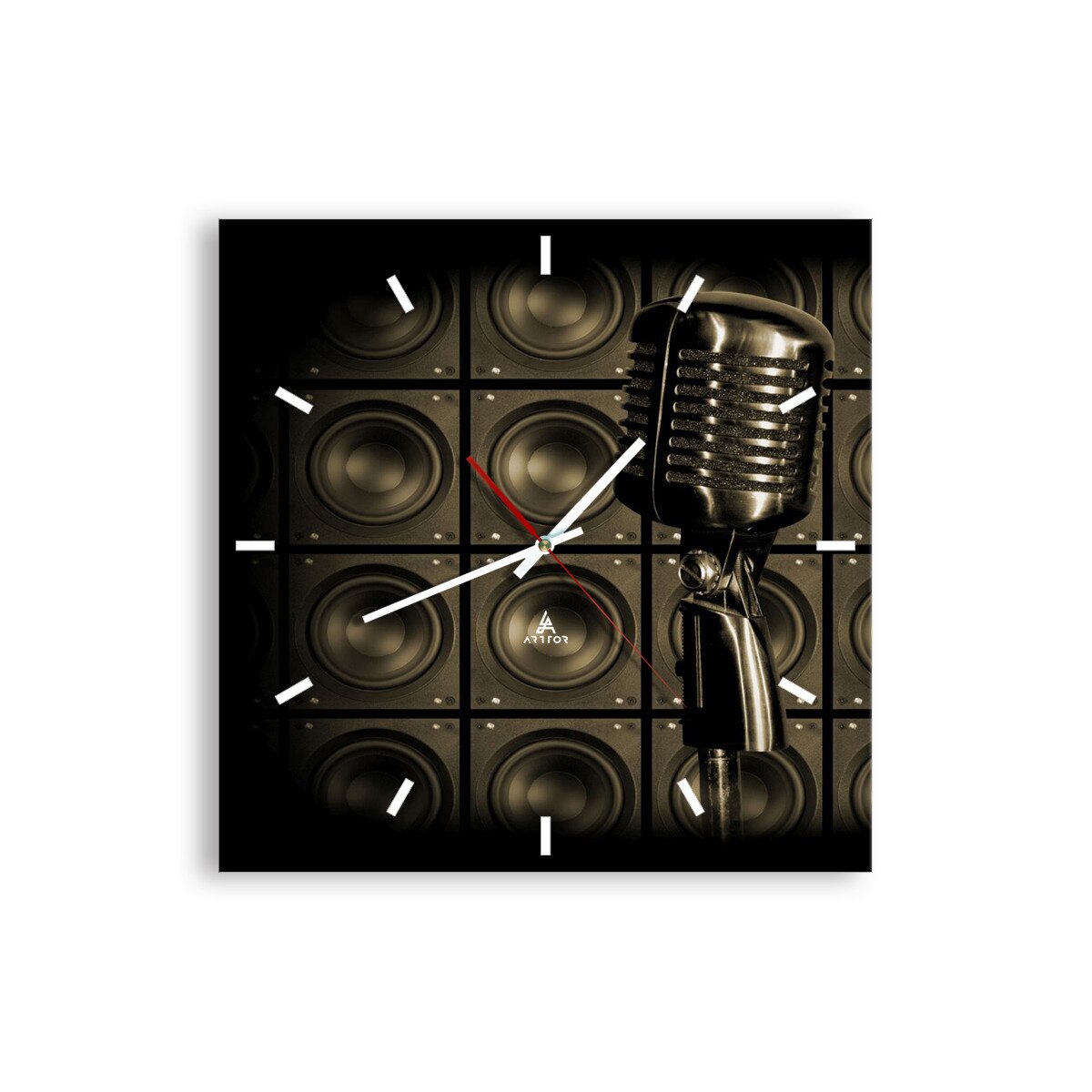 Ceas de perete din sticla 40x40 cm, Microfon De Studio, C3AC40x40-0306 ...