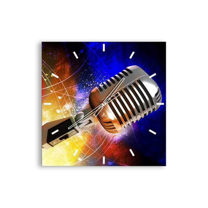 Ceas de perete din sticla 60x60 cm, Microfon, C3AC60x60-0450 - eMAG.ro