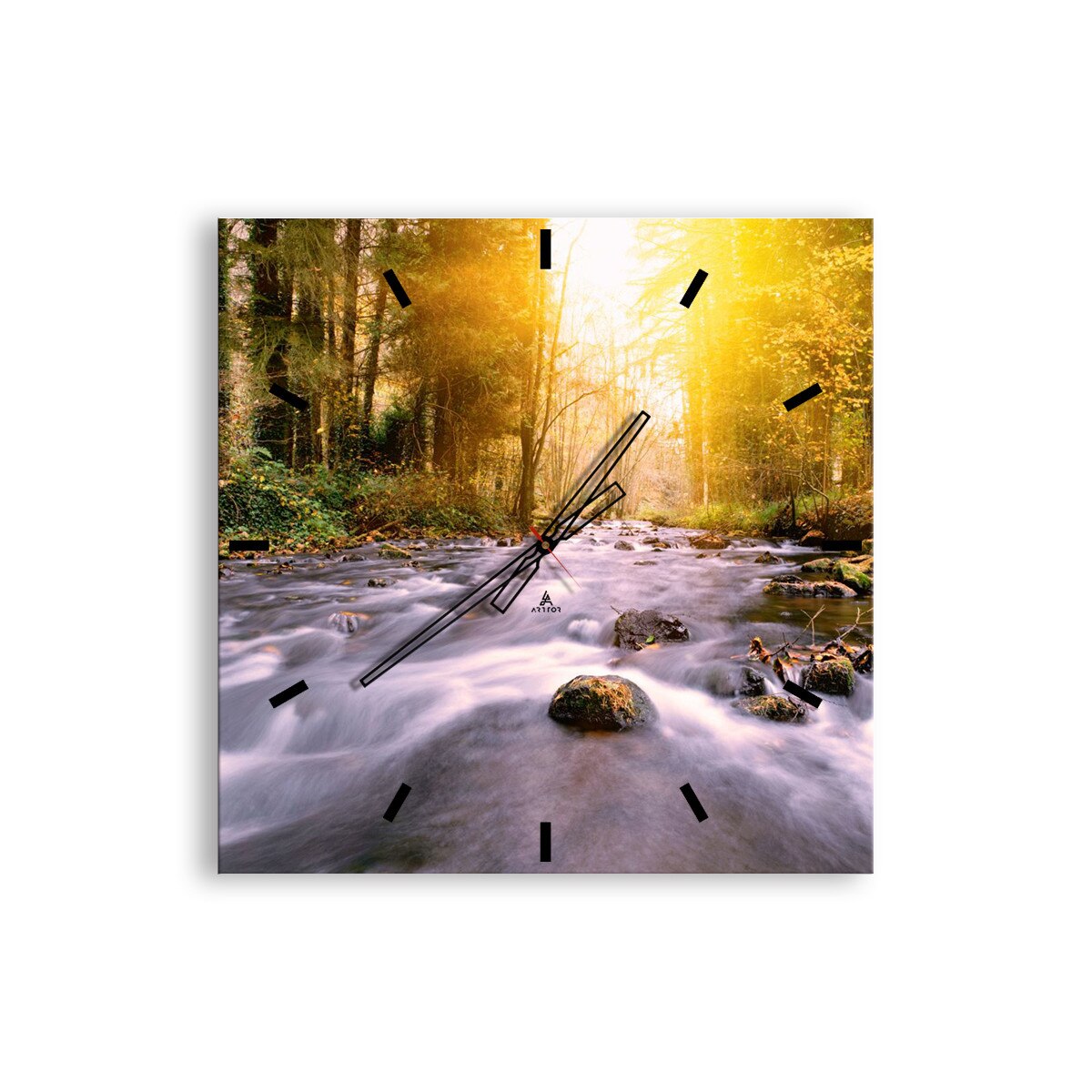 Ceas de perete din sticla 60x60 cm, Rau prin Padure, C3AC60x60-0504 ...