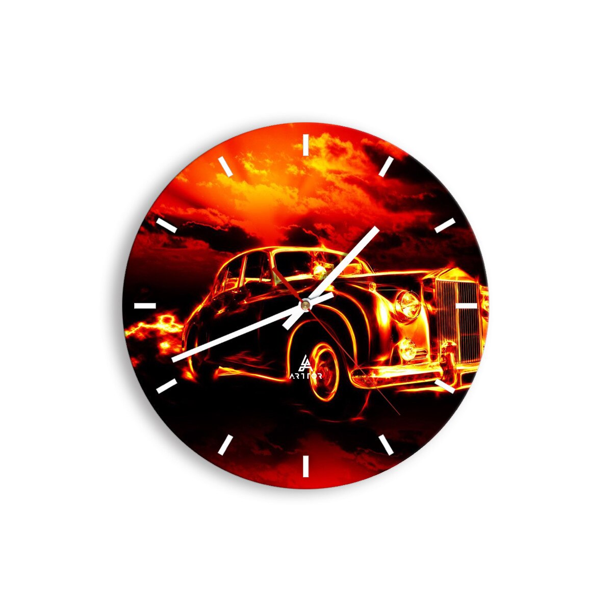 Ceas de perete din sticla 30x30 cm, Rolls Royce in Flacari, C3AR30x30 ...