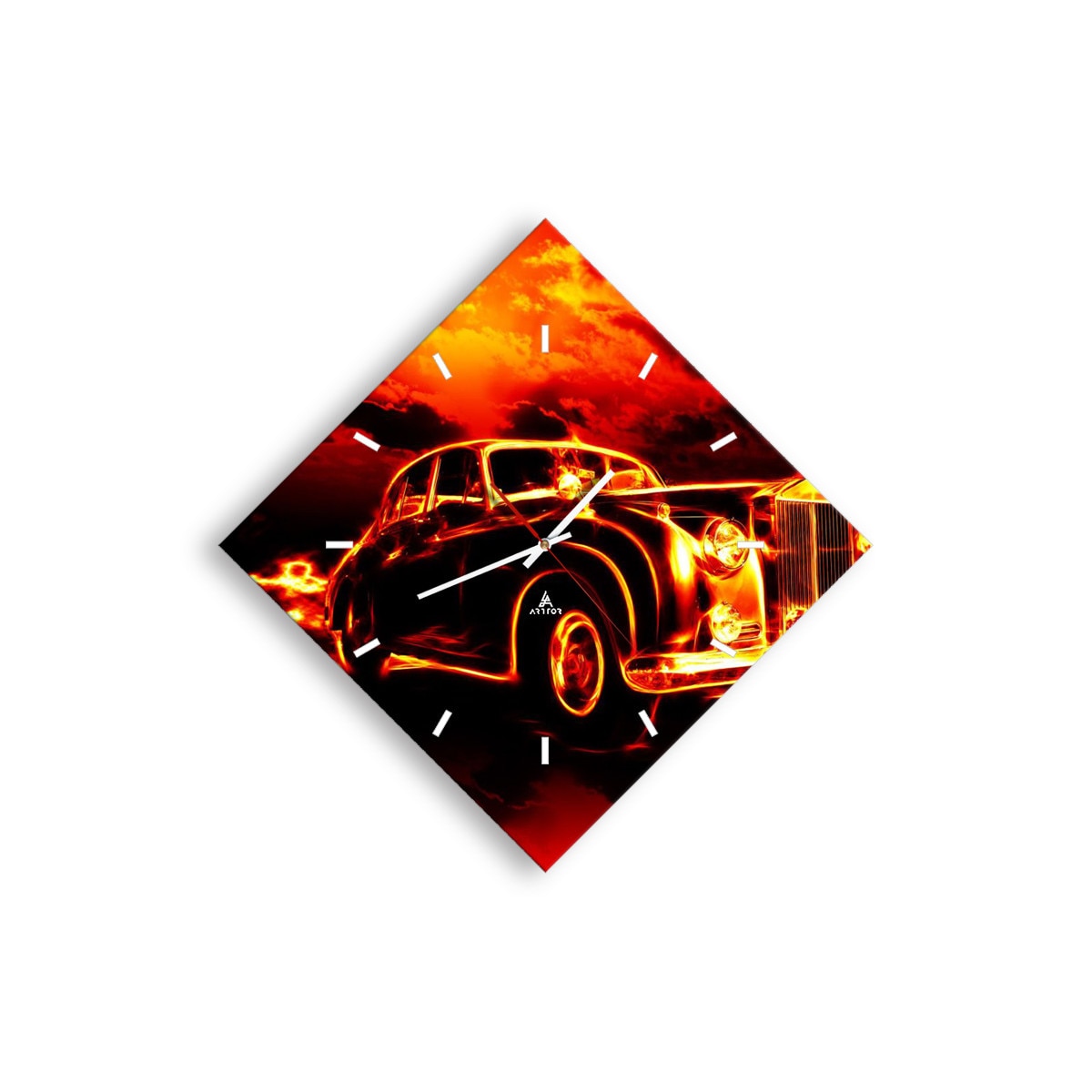 Ceas de perete din sticla 57x57 cm, Rolls Royce in Flacari, C3AD40x40 ...