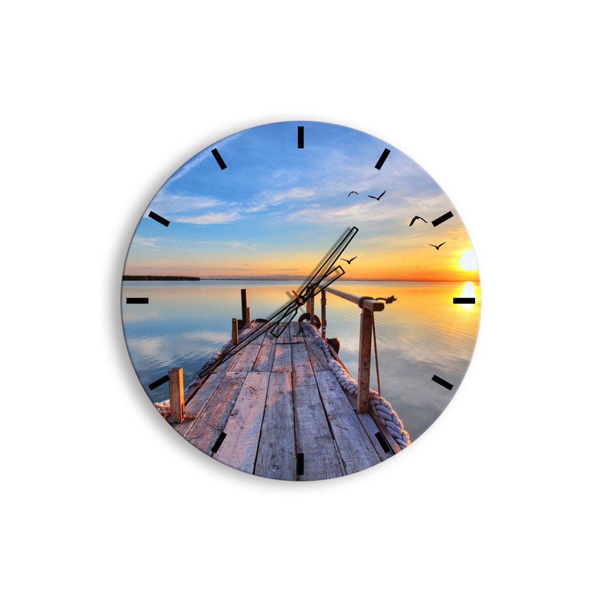 Ceas de perete din sticla 60x60 cm, Pontonul si Marea, C3AR60x60-2402 ...