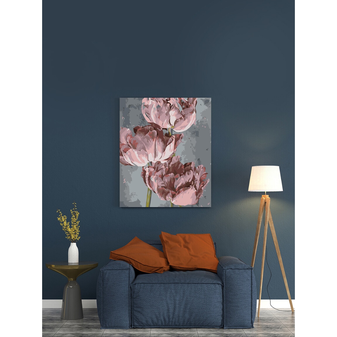 Set pictura pe numere Flori 1060, panza bumbac pe rama lemn, 40x50 ...